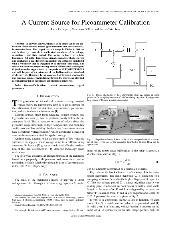 (PDF) A Current Source for Picoammeter Calibration