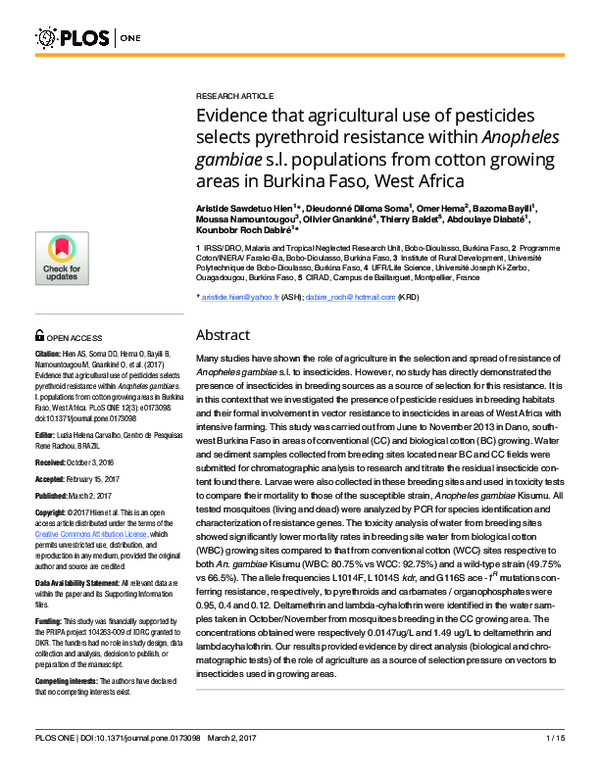 (PDF) Evidence that agricultural use of pesticides selects pyrethroid resistance within ...