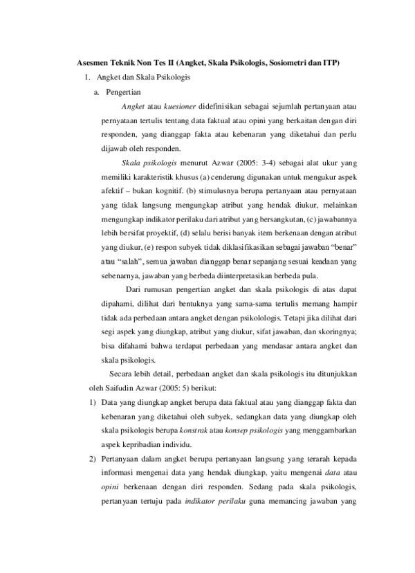 (PDF) Asesmen Teknik Non Tes II (Angket, Skala Psikologis, Sosiometri ...