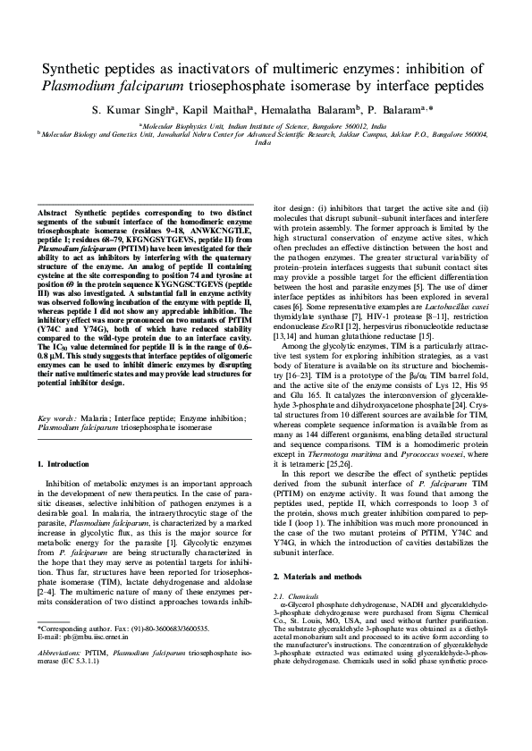 (PDF) Synthetic peptides as inactivators of multimeric enzymes ...
