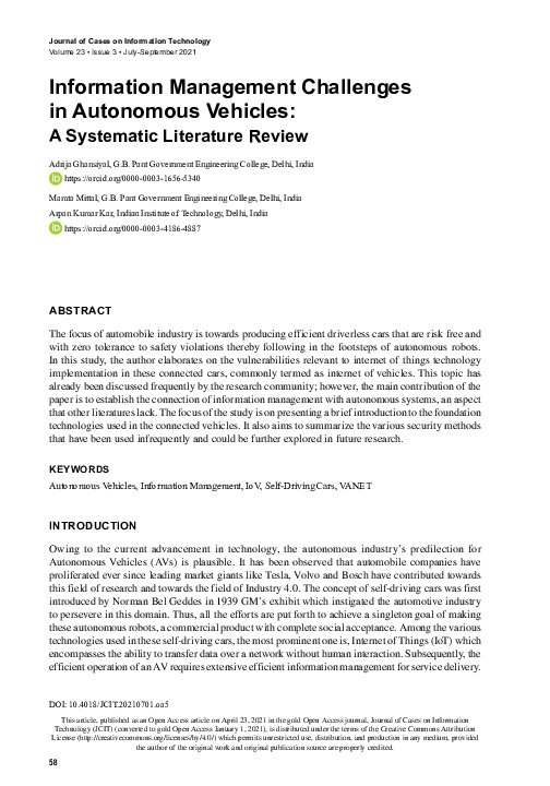(PDF) Information Management Challenges in Autonomous Vehicles