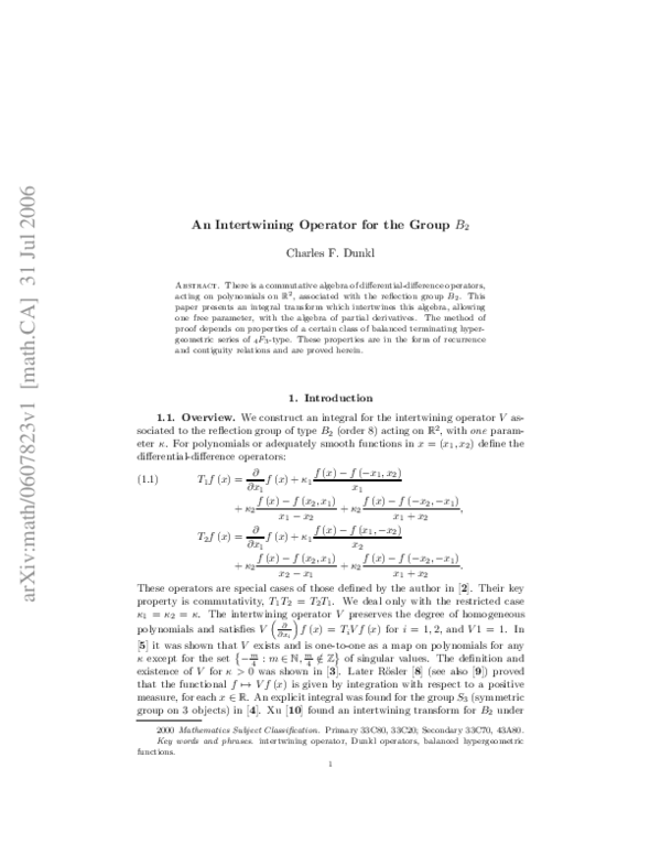 (PDF) An Intertwining Operator for the Group B2