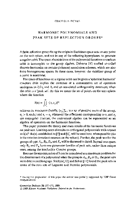 (PDF) Harmonic polynomials and peak sets of reflection groups