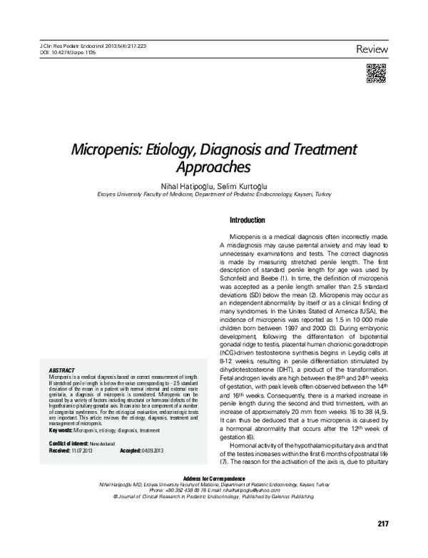 (PDF) Micropenis: Etiology, Diagnosis and Treatment Approaches