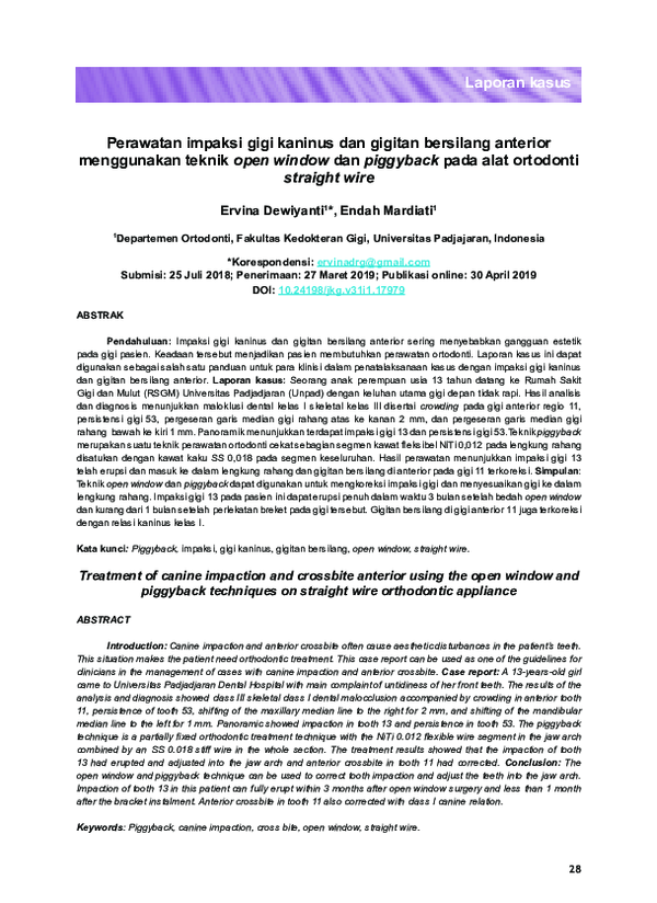 (PDF) Perawatan impaksi gigi kaninus dan gigitan bersilang anterior ...