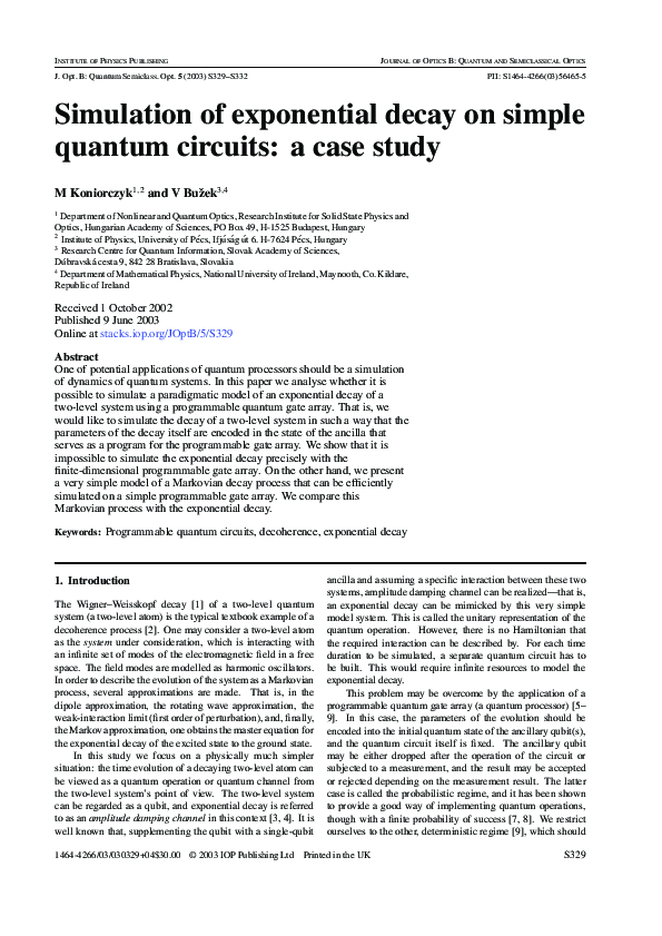 (PDF) Simulation of exponential decay on simple quantum circuits: a ...