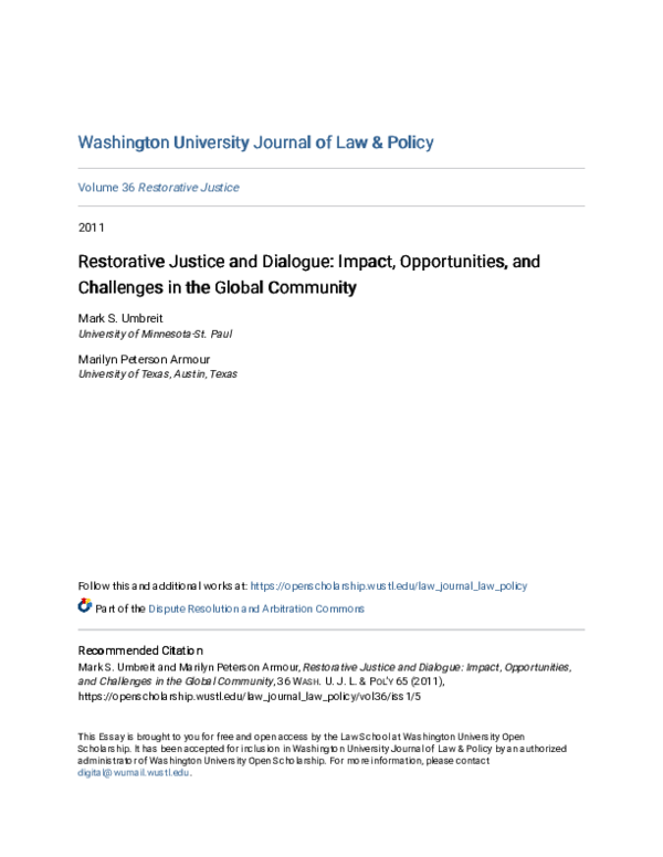 (PDF) Restorative Justice and Dialogue: Impact, Opportunities, and ...