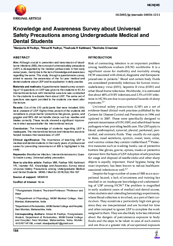 (PDF) Knowledge and Awareness Survey about Universal Safety Precautions ...