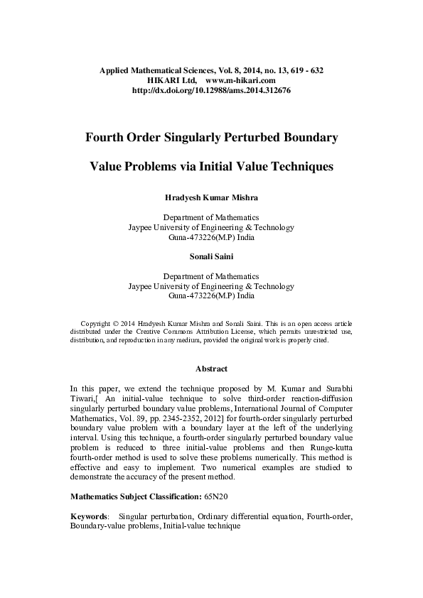(PDF) Fourth order singularly perturbed boundary value problems via initial value techniques