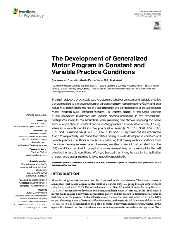 (PDF) The Development of Generalized Motor Program in Constant and ...