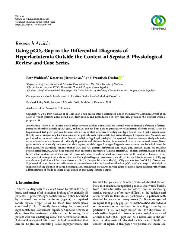 (PDF) Using pCO2 Gap in the Differential Diagnosis of Hyperlactatemia ...