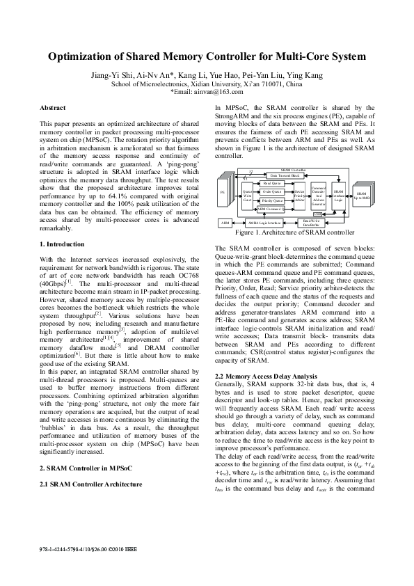 (PDF) Optimization of shared memory controller for multi-core system