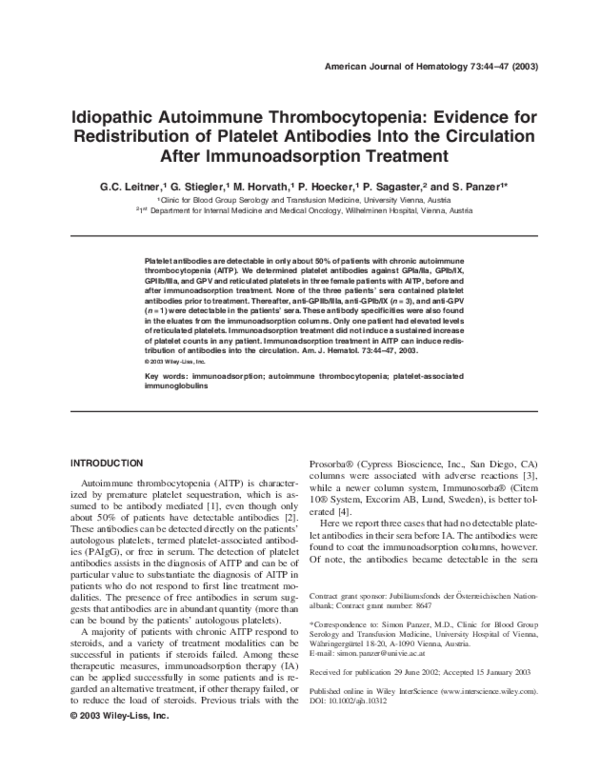 (PDF) Idiopathic autoimmune thrombocytopenia: Evidence for ...