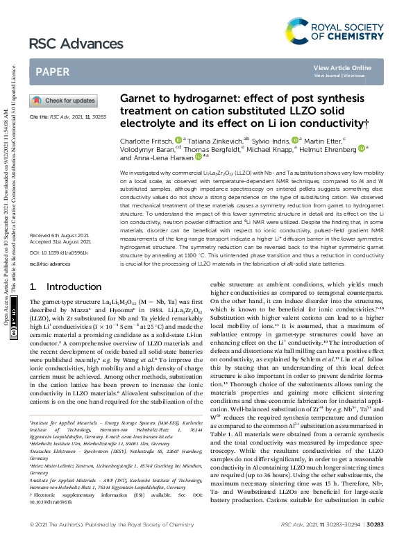 (PDF) Garnet to hydrogarnet: effect of post synthesis treatment on ...