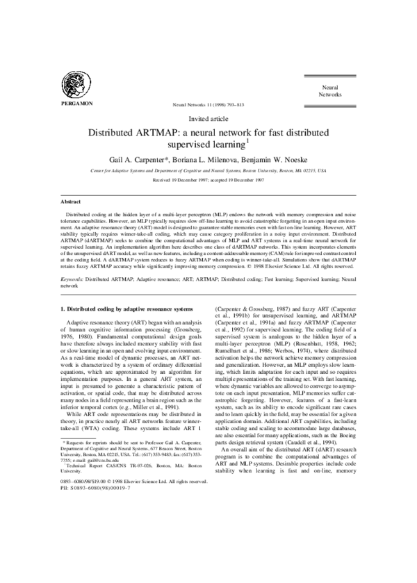 Pdf Dartmap A Fast Distributed Supervised Learning Neural Network