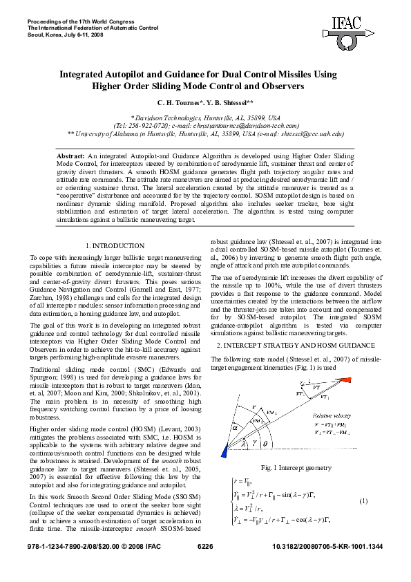 (PDF) Integrated Autopilot and Guidance for Dual Control Missiles Using Higher Order Sliding ...