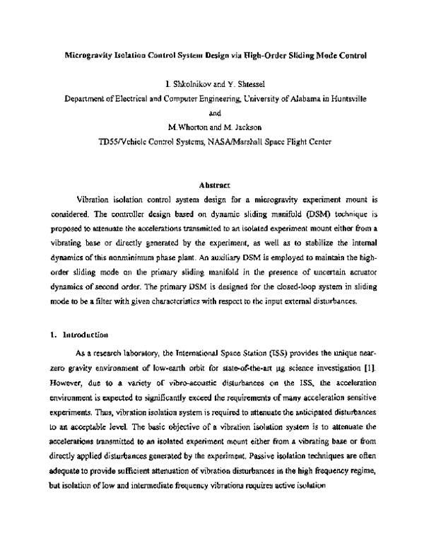 Pdf Microgravity Isolation Control System Design Via High Order Sliding Mode Control