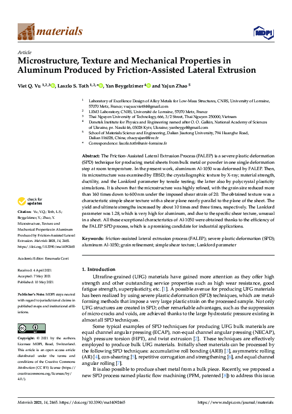 (PDF) Microstructure, Texture and Mechanical Properties in Aluminum ...