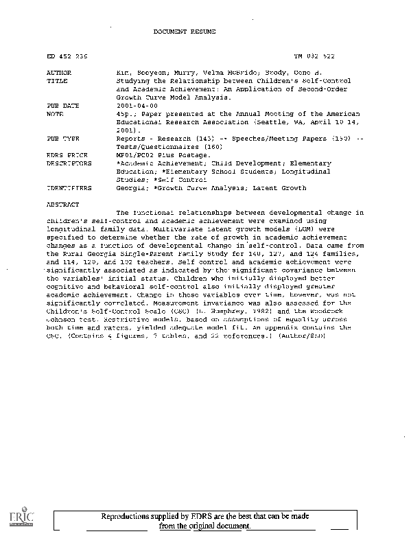 (PDF) Studying the Relationship between Children's Self-Control and ...