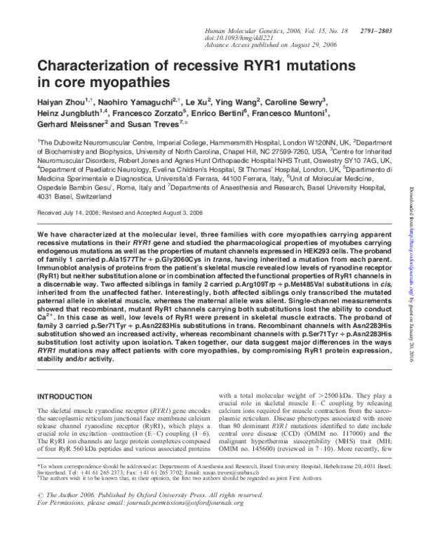(PDF) Characterization of recessive RYR1 mutations in core myopathies