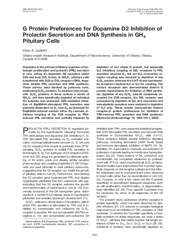 (PDF) G Protein Preferences for Dopamine D2 Inhibition of Prolactin ...