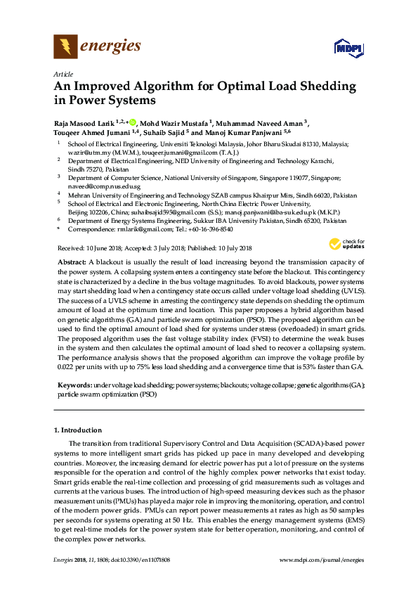 (PDF) An Improved Algorithm for Optimal Load Shedding in Power Systems