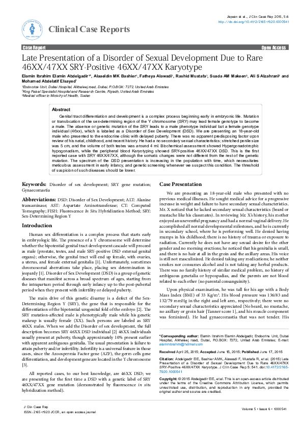 (PDF) Late Presentation of a Disorder of Sexual Development Due to Rare ...