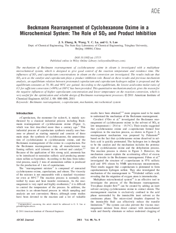 (PDF) Beckmann rearrangement of cyclohexanone oxime in a microchemical ...