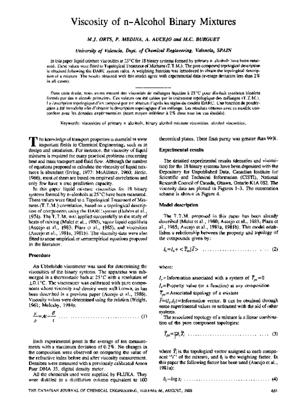 (PDF) Viscosity of n-alcohol binary mixtures