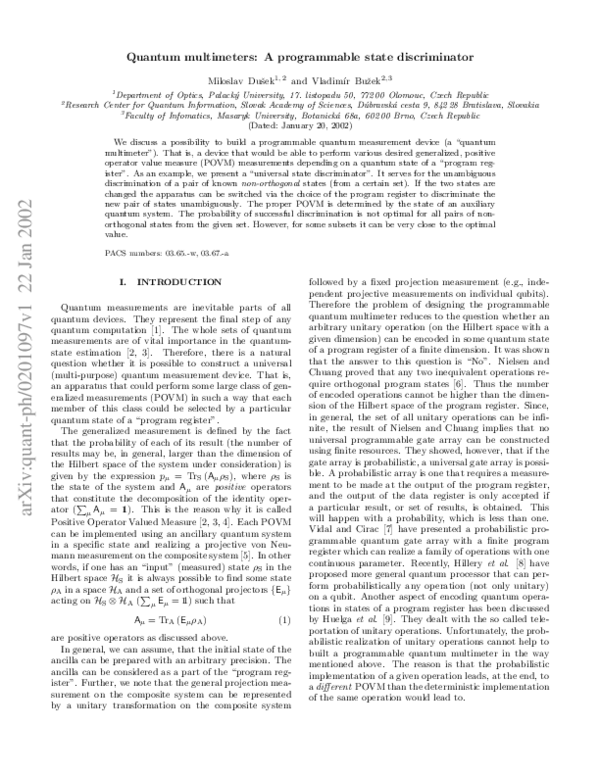 (PDF) Quantum multimeters: A programmable state discriminator
