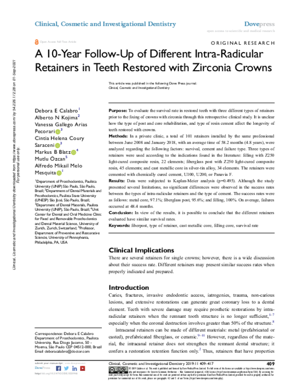 (PDF) A 10-Year Follow-Up of Different Intra-Radicular Retainers in ...