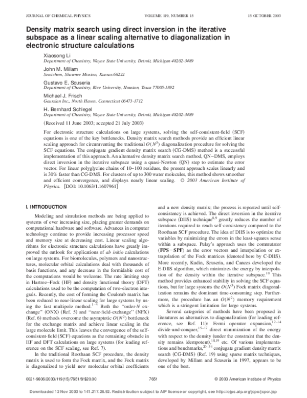 (PDF) Density matrix search using direct inversion in the iterative ...