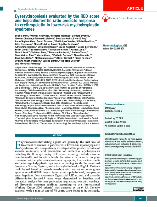 (PDF) Dyserythropoiesis evaluated by the RED score and hepcidin ...