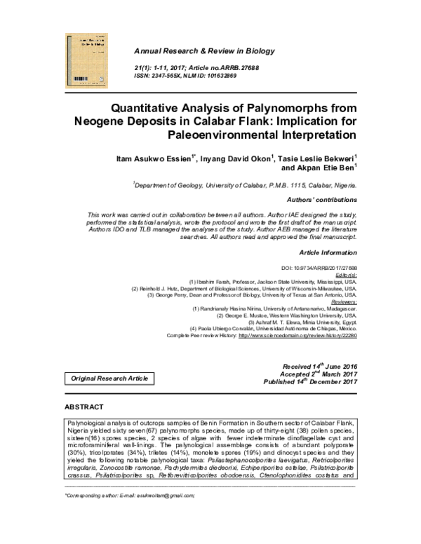 (PDF) Quantitative Analysis of Palynomorphs from Neogene Deposits in ...