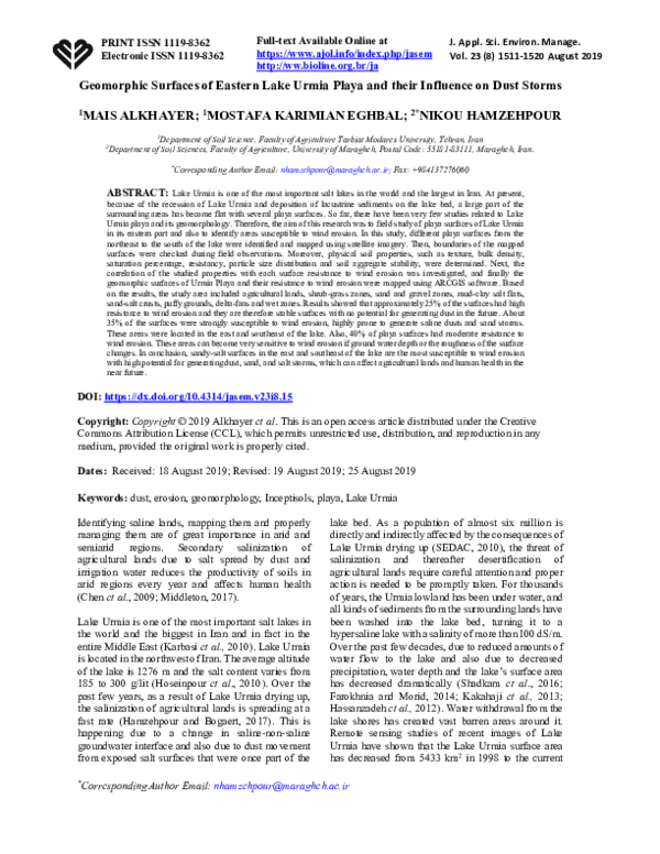 (PDF) Geomorphic surfaces of eastern lake Urmia Playa and their ...