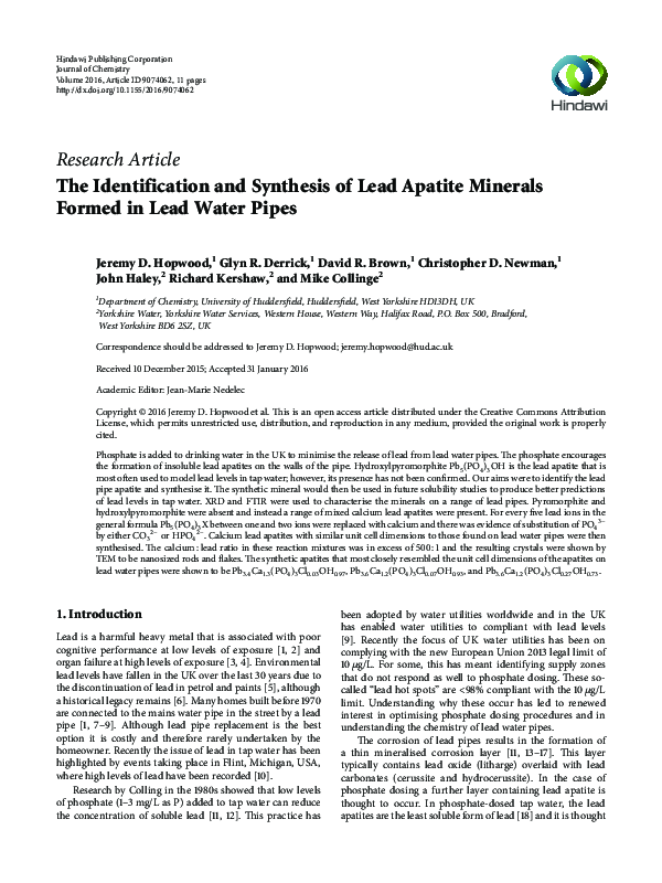 (PDF) The Identification and Synthesis of Lead Apatite Minerals Formed ...