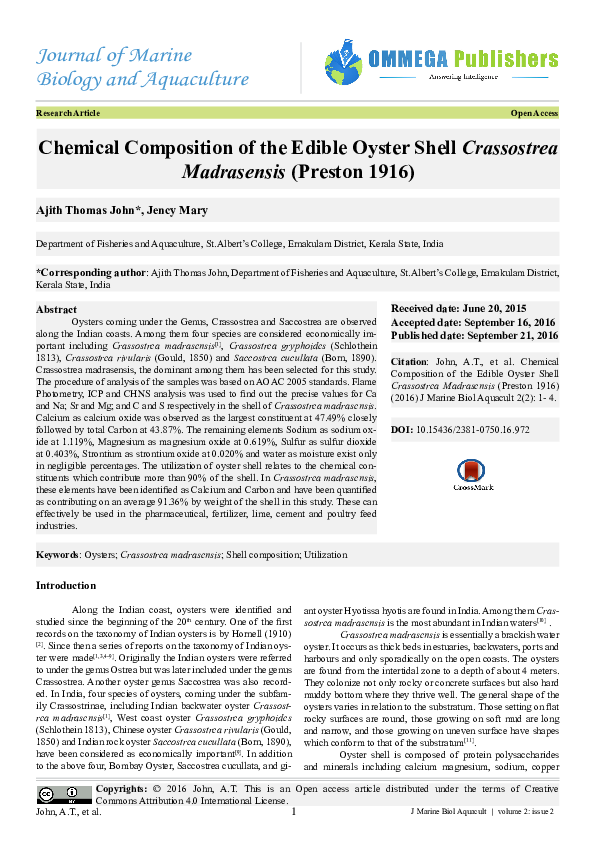 (PDF) Chemical Composition of the Edible Oyster Shell Crassostrea ...