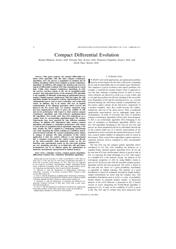 (PDF) Compact Differential Evolution