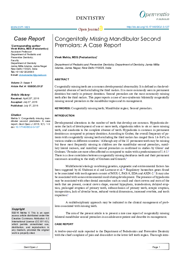 (PDF) Congenitally missing mandibular second premolar: treatment ...