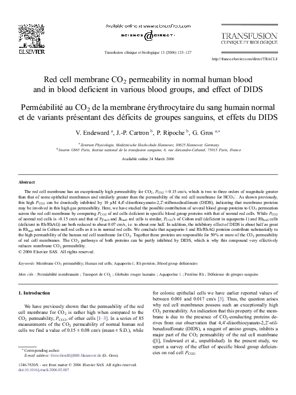 (PDF) Red cell membrane CO2 permeability in normal human blood and in ...