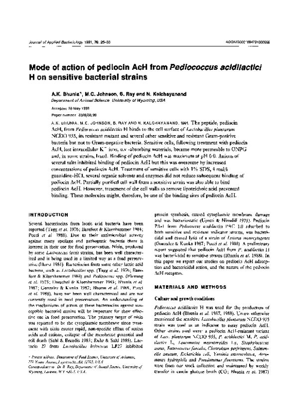 (PDF) Mode of action of pediocin AcH from Pediococcus acidilactici H on ...