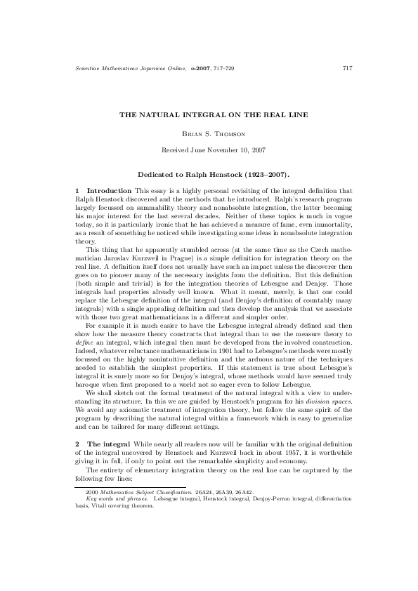 (PDF) The natural integral on the real line