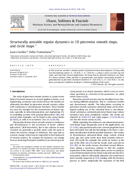 (PDF) Structurally unstable regular dynamics in 1D piecewise smooth maps, and circle maps
