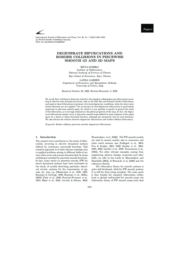 (PDF) Degenerate Bifurcations and Border Collisions in Piecewise Smooth 1D and 2D Maps