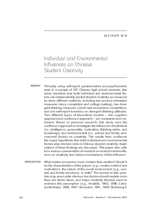 (PDF) Individual and Environmental Influences on Chinese Student Creativity