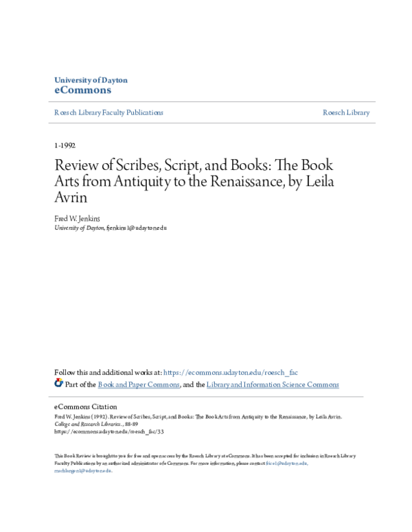 (PDF) Review of Scribes, Script, and Books: The Book Arts from ...