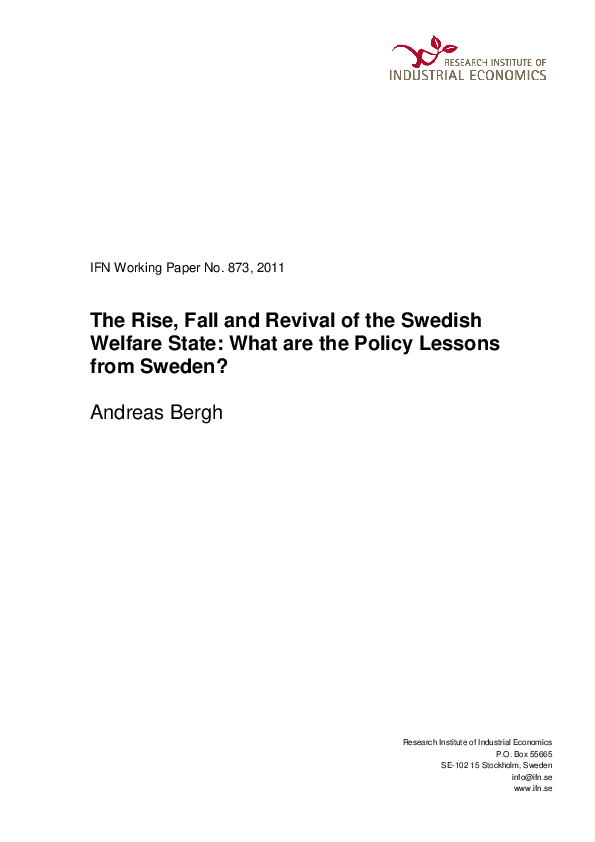 (PDF) The Rise, Fall and Revival of the Swedish Welfare State: What are ...