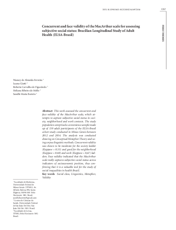 (PDF) Validade Concorrente e de Face da Escala de MacArthur para ...