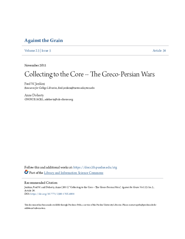 (PDF) Collecting to the Core -- The Greco-Persian Wars
