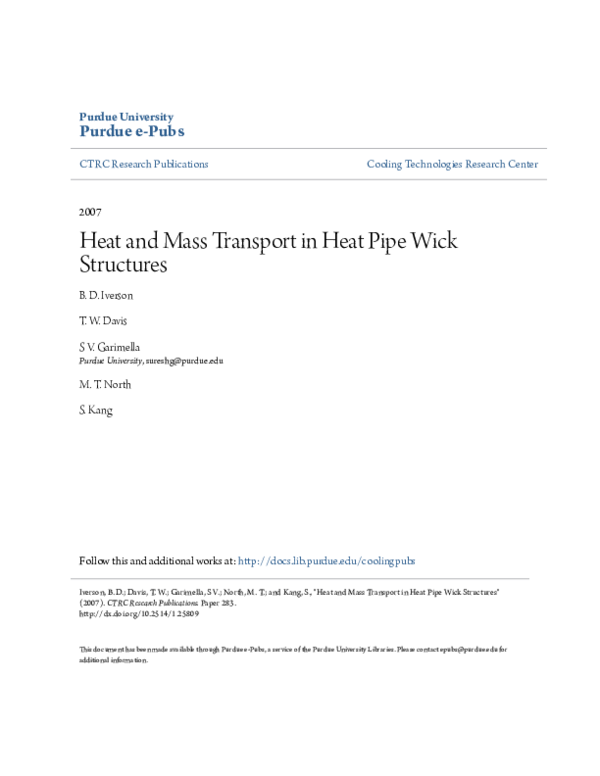 (PDF) Heat and Mass Transport in Heat Pipe Wick Structures